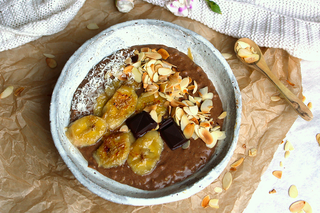 Brown Rice/Teff Chocolate Porridge with fried bananas - Delicious and ...